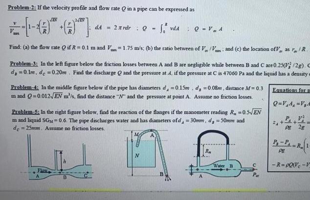 Solved Problem-2: If the velocity profile and flow rate Q in | Chegg.com