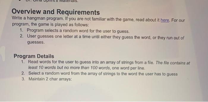 Solved Overview and Requirements Write a hangman program. If | Chegg.com