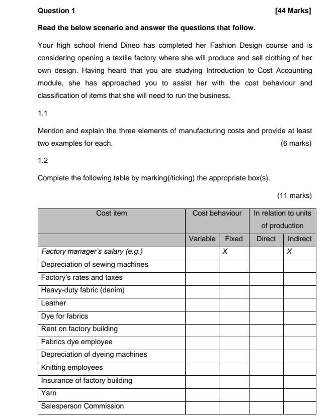 Solved Question 1 [44 Marks] Read the below scenario and | Chegg.com