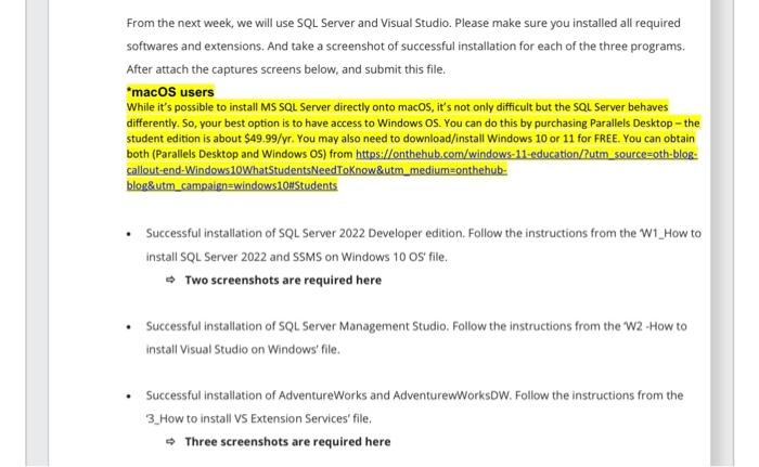 Solved From the next week, we will use SQL Server and Visual | Chegg.com