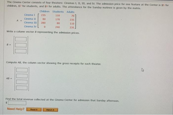 Solved The Cinema Center consists of four theaters: Cinemas | Chegg.com