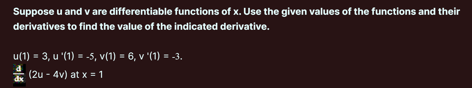 Solved Suppose u and v are differentiable functions of x. | Chegg.com
