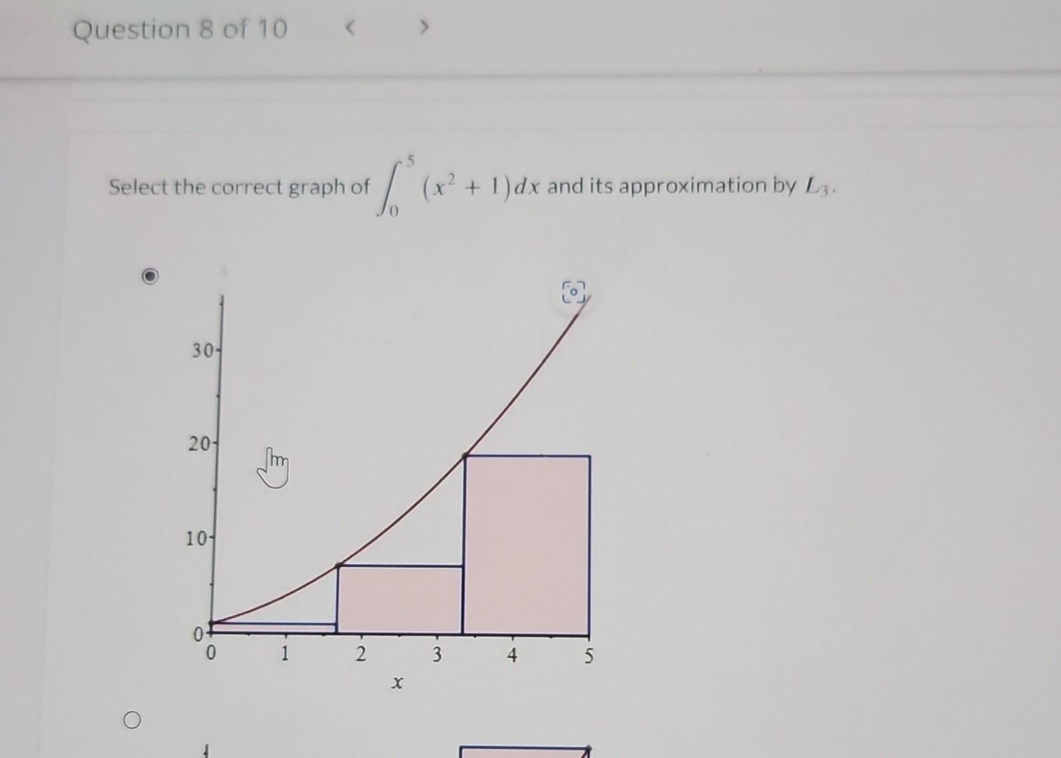 Solved Select the correct graph of ∫05(x2+1)dx and its | Chegg.com