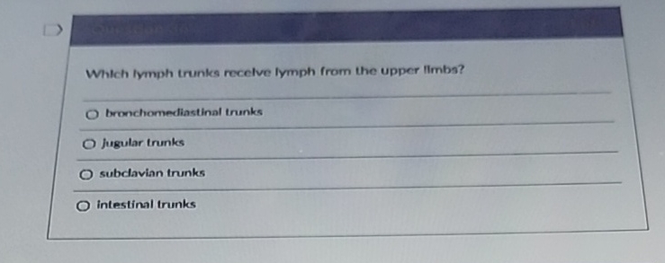 Solved Which tymph trunks recelve lymph from the upper | Chegg.com