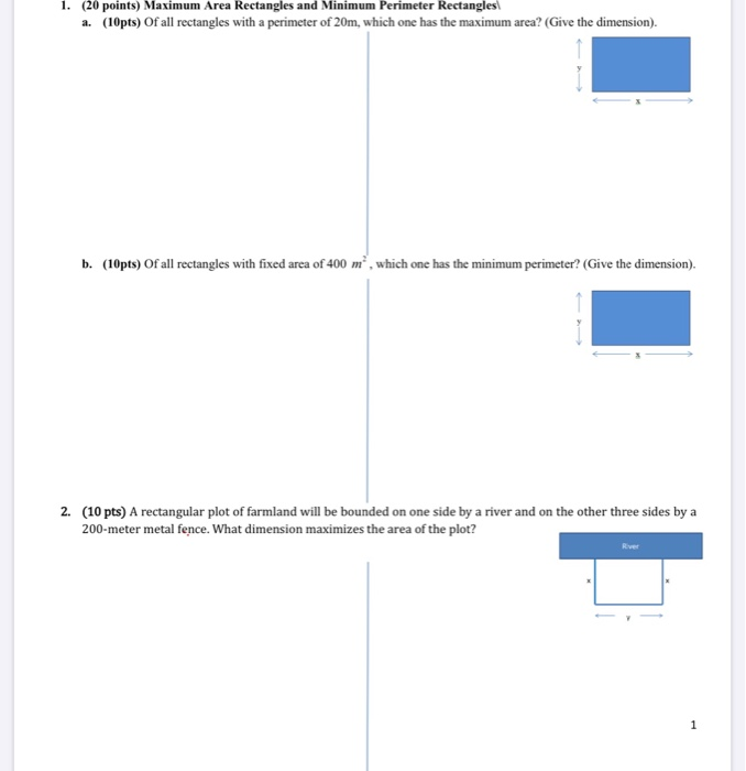 Solved i. (20 points) Maximum Area Rectangles and Minimum | Chegg.com