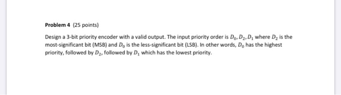Solved Problem 4 (25 points) Design a 3-bit priority encoder | Chegg.com