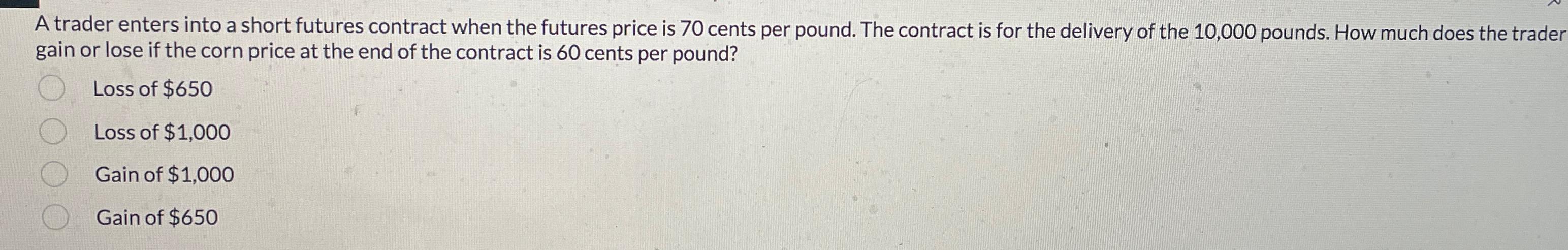 Solved A trader enters into a short futures contract when | Chegg.com