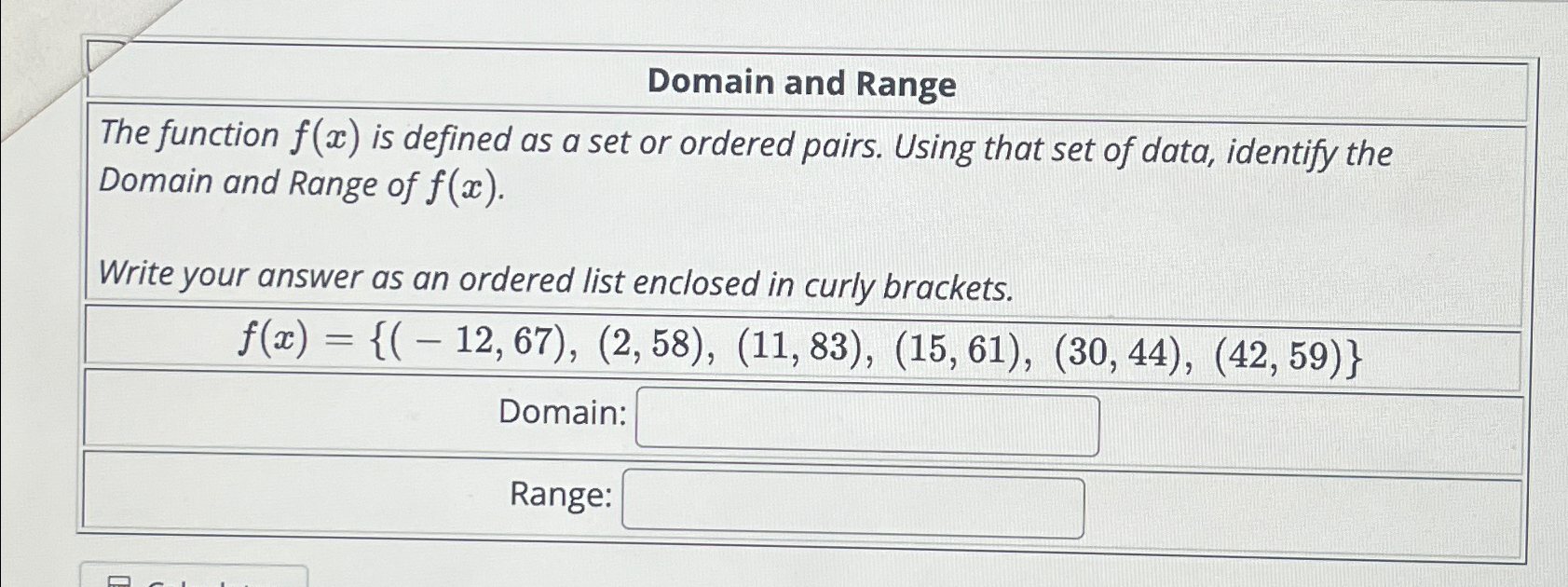 Solved Domain and RangeThe function f(x) ﻿is defined as a | Chegg.com