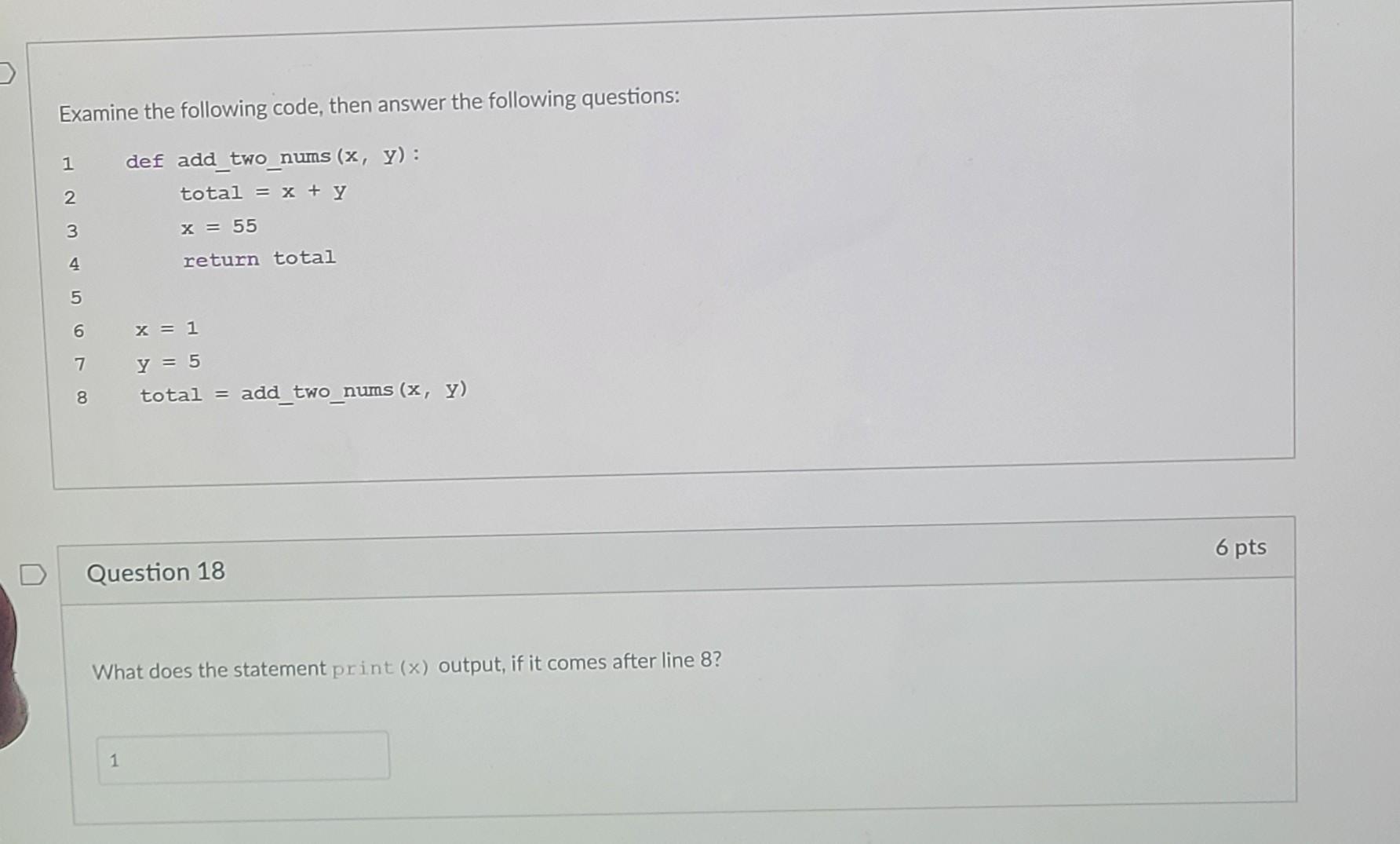 Solved Examine the following code, then answer the following | Chegg.com