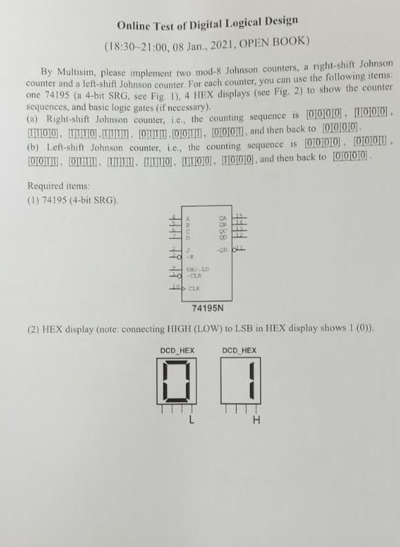 By Multisim, please implement two mod-8 Johnson | Chegg.com