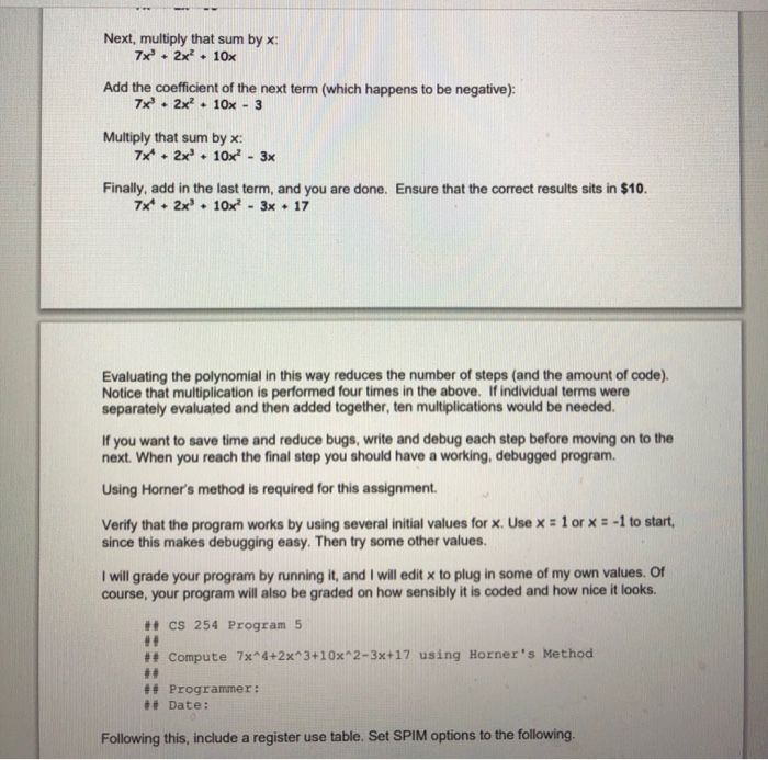 CS 254 PROGRAMMING ASSIGNMENT #5 Horner's Method | Chegg.com
