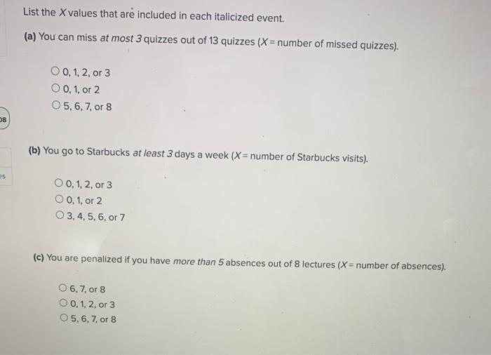 Solved List the X values that are included in each | Chegg.com