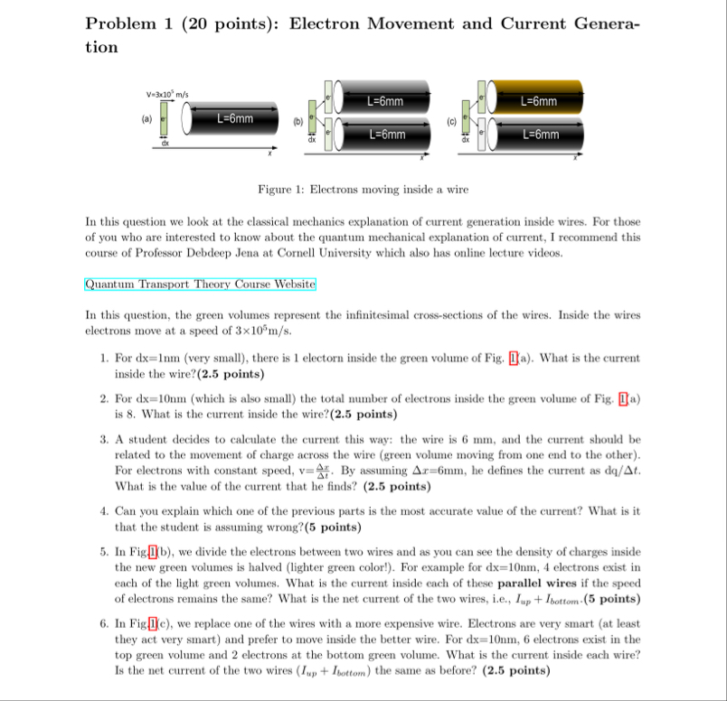 Solved Problem 1 (20 ﻿points): Electron Movement and Current | Chegg.com