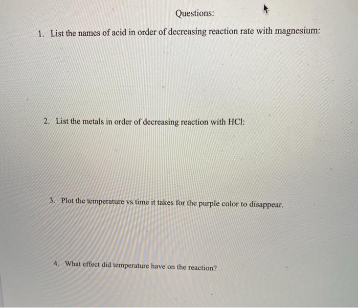 Solved Factors Affecting Reaction Rate OBJECTIVE: To explore | Chegg.com