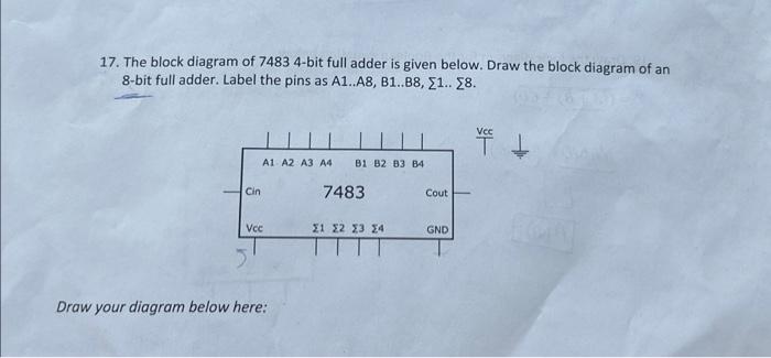 Solved 17. The block diagram of 7483 4-bit full adder is | Chegg.com