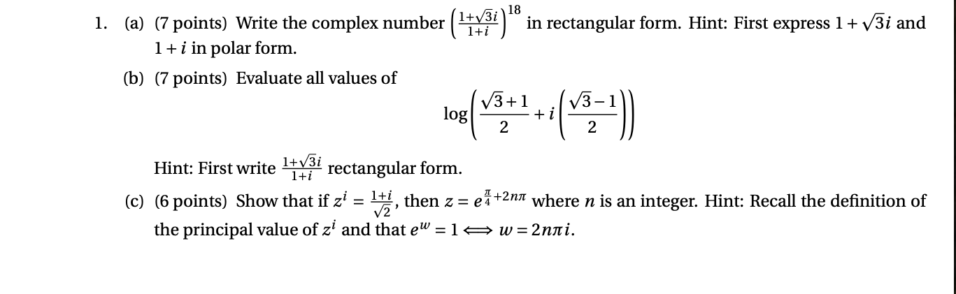 Solved (a) (7 ﻿points) ﻿Write the complex number | Chegg.com