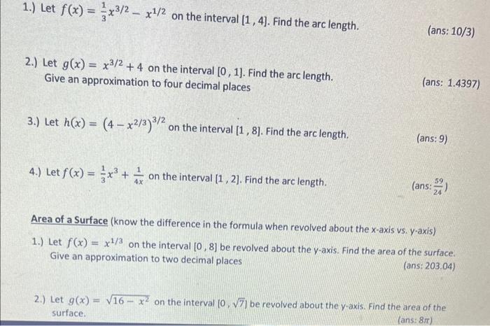 Solved 1.) Let f(x)=31x3/2−x1/2 on the interval [1,4]. Find | Chegg.com