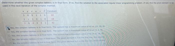 Solved Determine whether the given simplex tableau is in | Chegg.com