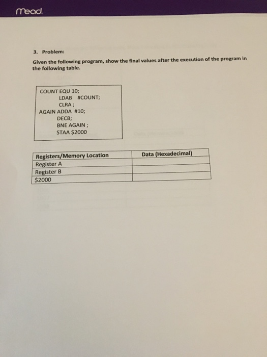 Solved mead 3. Problem: Given the following program, show | Chegg.com