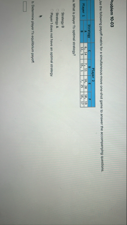 Solved roblem 10-03Jse the following payoff matrix for a | Chegg.com