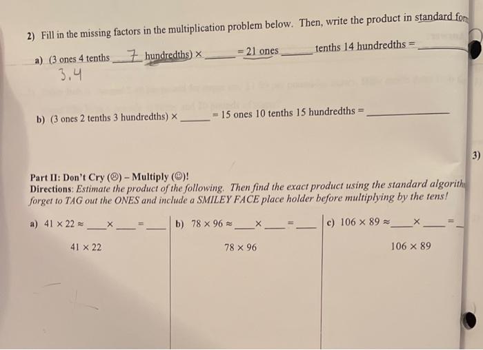 Solved 2) Fill in the missing factors in the multiplication | Chegg.com
