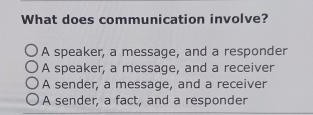 Solved What does communication involve?A speaker, a message, | Chegg.com