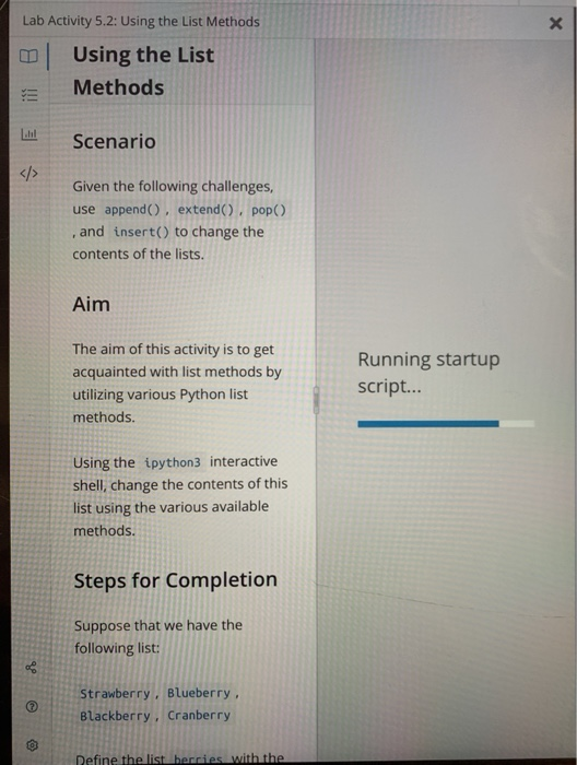 Solved Х Lab Activity 5.2: Using the List Methods Using the | Chegg.com