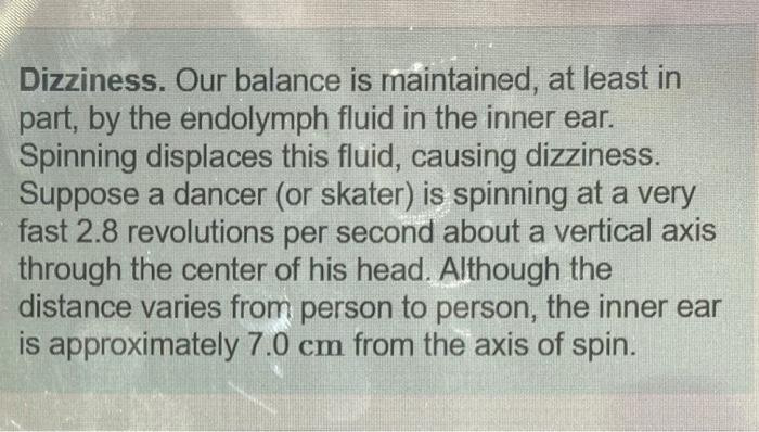 Solved Dizziness. Our balance is maintained, at least in | Chegg.com