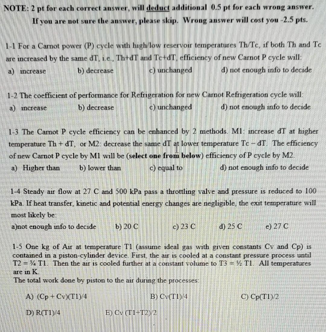 Solved NOTE: 2 pt for each correct answer, will deduct | Chegg.com