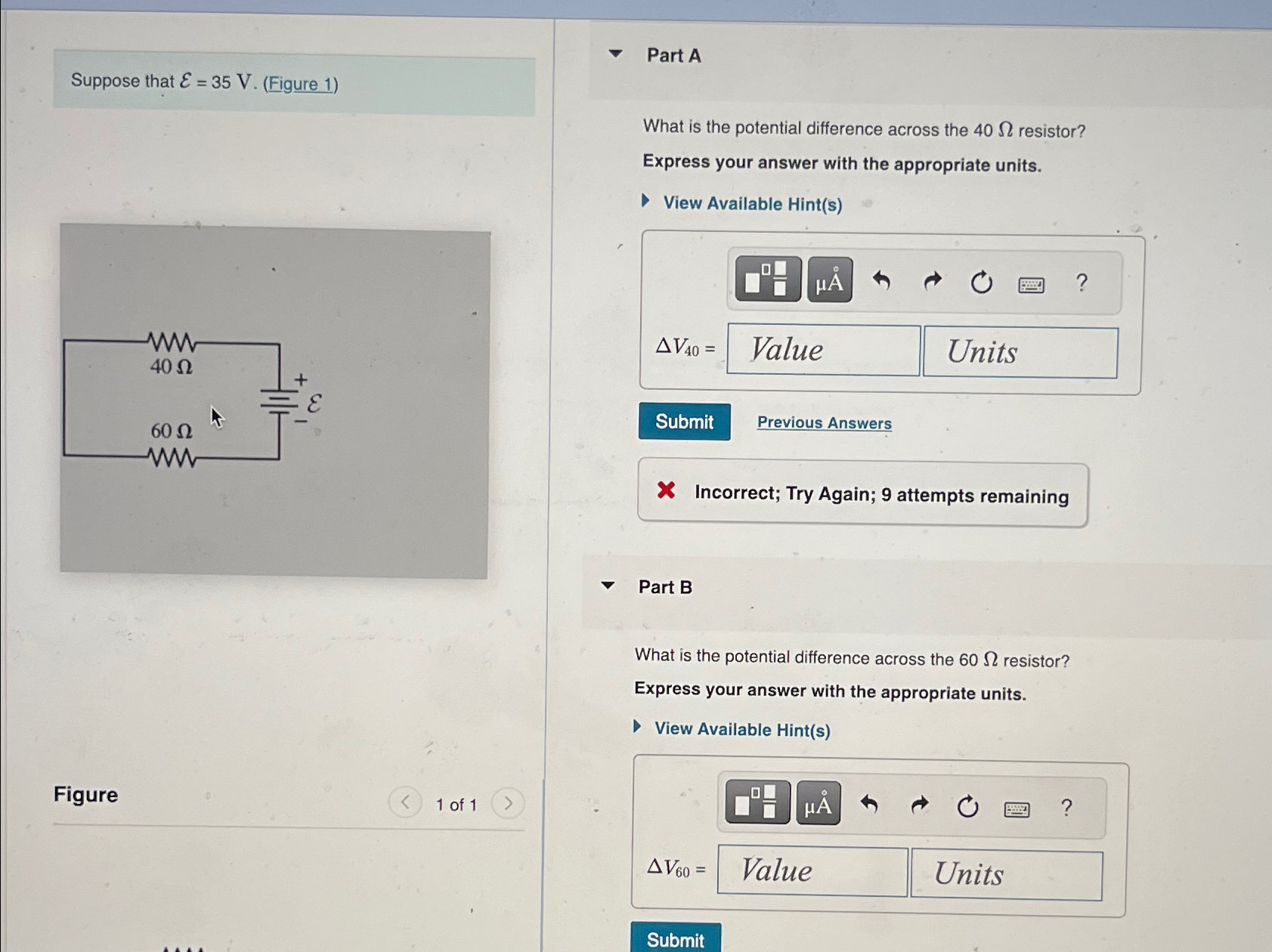 Solved Suppose that E=35V. (Figure 1)FigurePart AWhat is the | Chegg.com