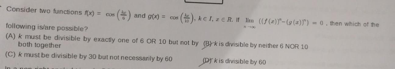 Solved Consider two functions f(x)=cos(kx6) ﻿and | Chegg.com