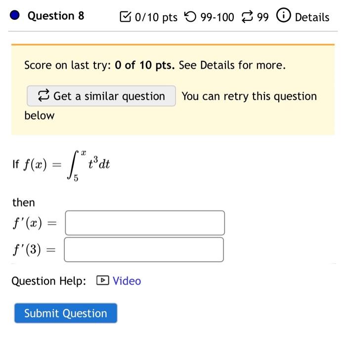 Solved Question 8 B0/10 pts 99-100 99 0 Details Score on | Chegg.com Solved Question 8 B0/10 pts 99-100 99 0 Details Score on | Chegg.com