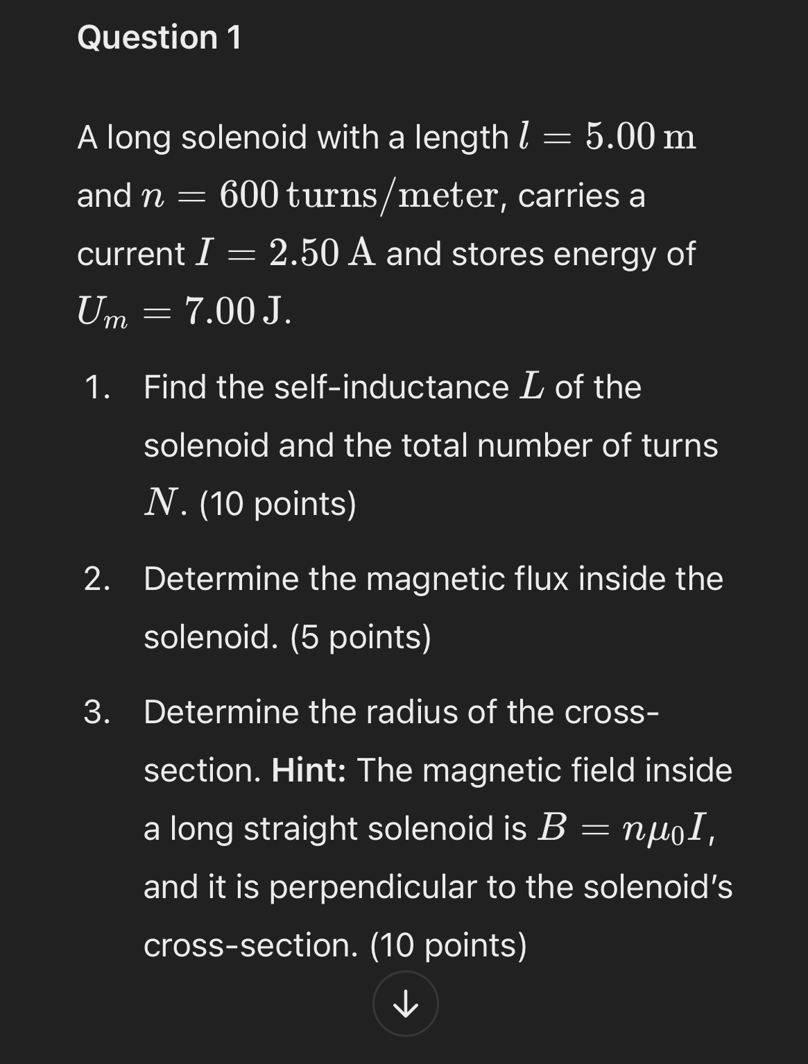 Solved Question 1A long solenoid with a length l=5.00mand | Chegg.com