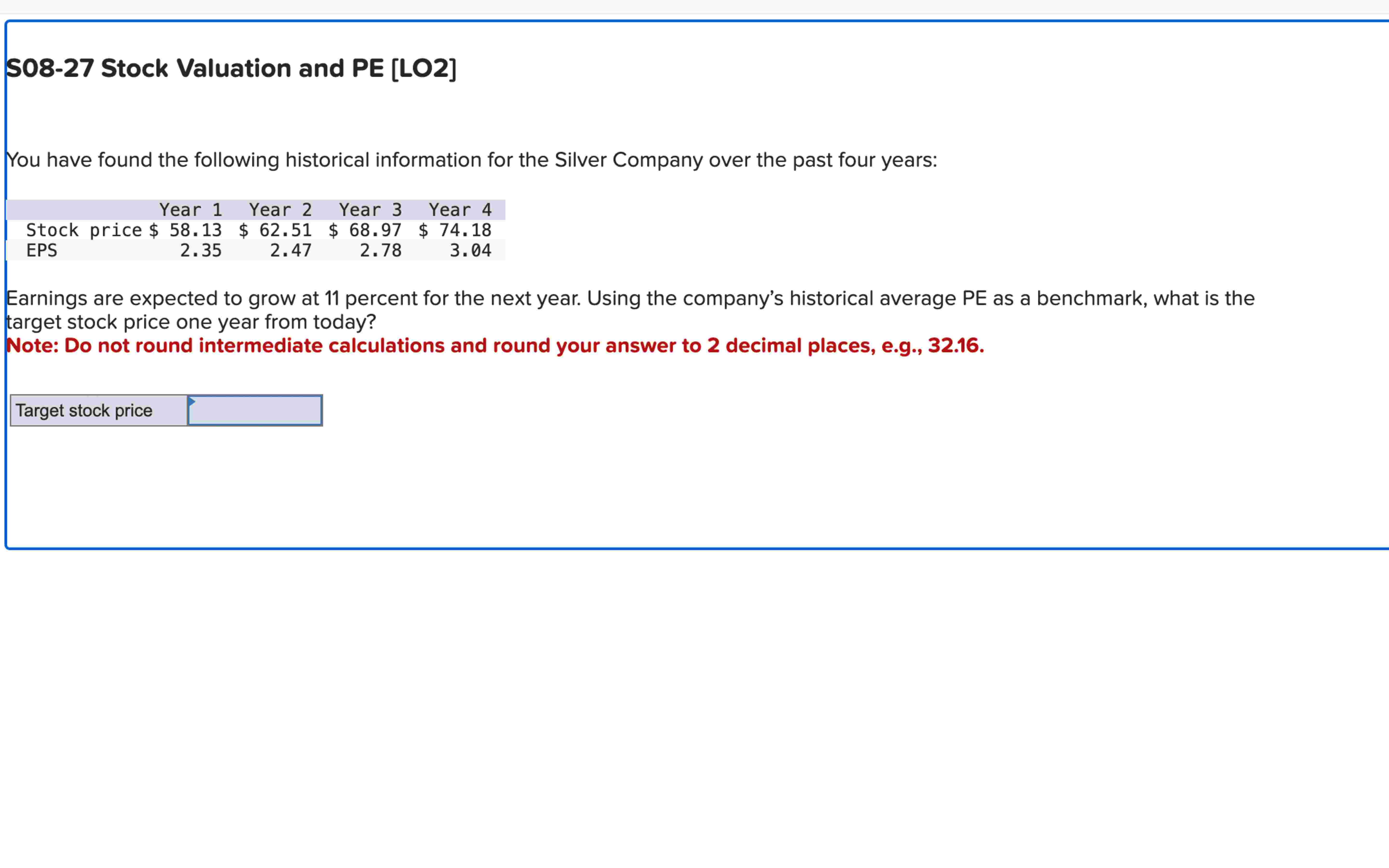 S08-27 ﻿Stock Valuation and PE [LO2]You have found | Chegg.com