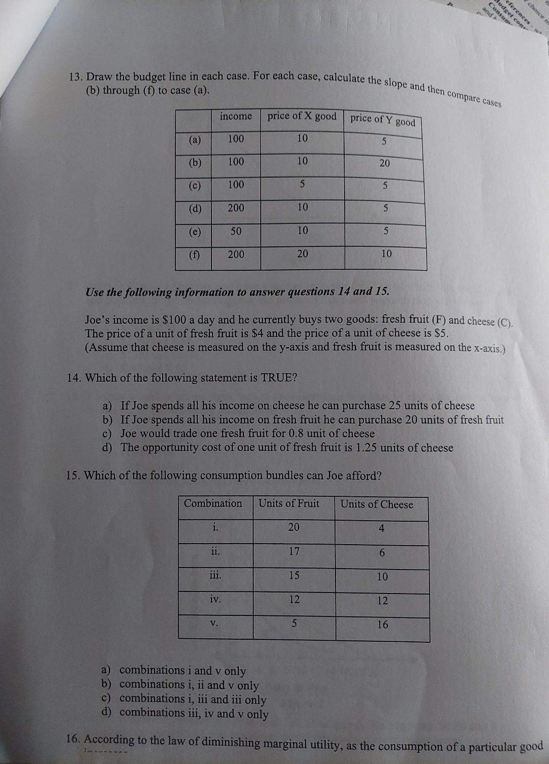 Solved 13. Draw the budget line in each case. For each case, | Chegg.com
