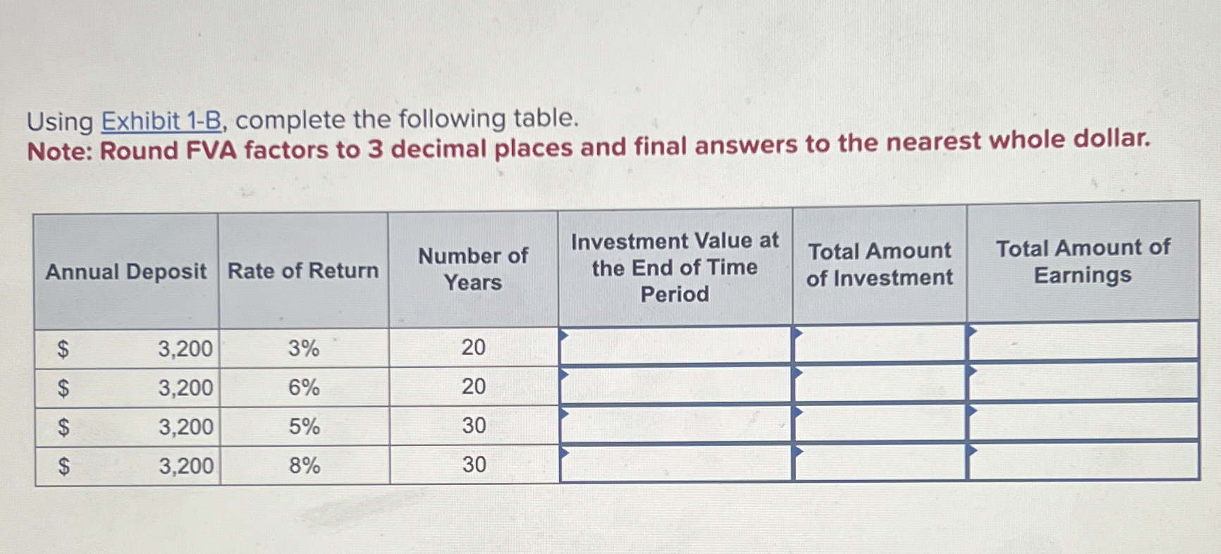 Solved Using Exhibit 1-B, ﻿complete the following | Chegg.com