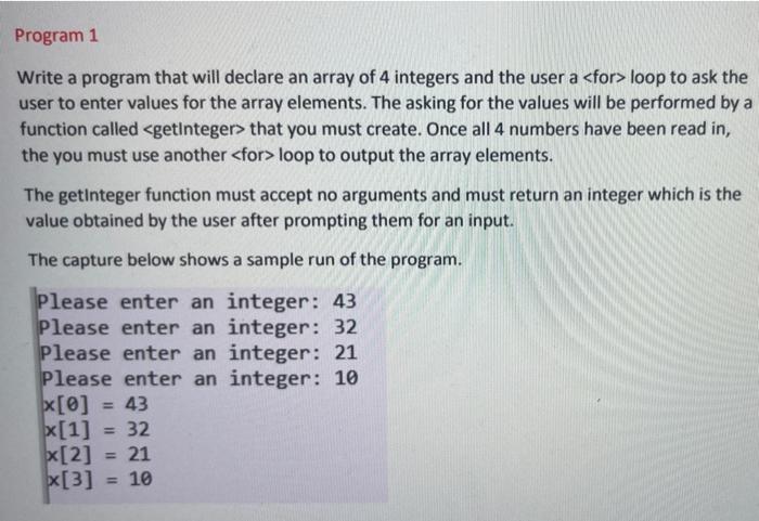 Solved Program 1 Write a program that will declare an array | Chegg.com