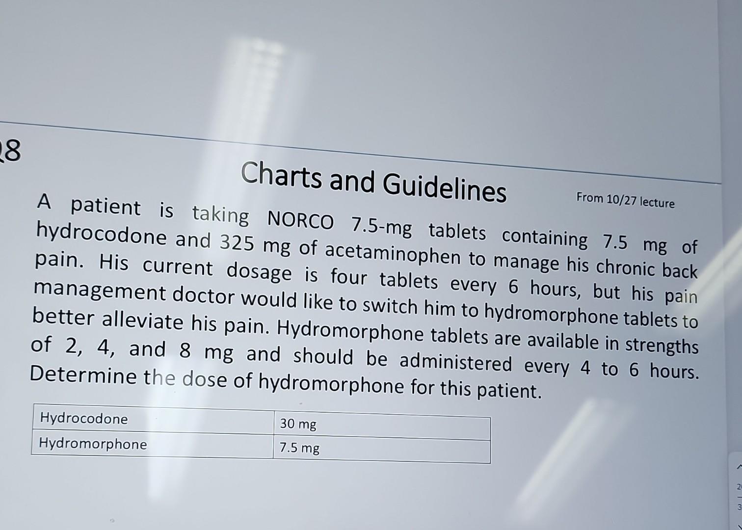 Solved Charts and Guidelines A patient is taking NORCO | Chegg.com