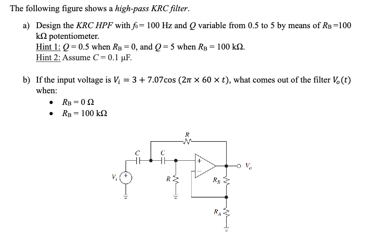 The following figure shows a high-pass KRC filter.a) | Chegg.com