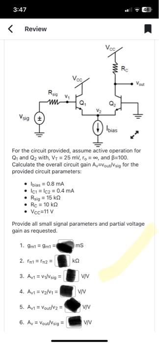 Solved For the circuit provided, assume active operation for | Chegg.com