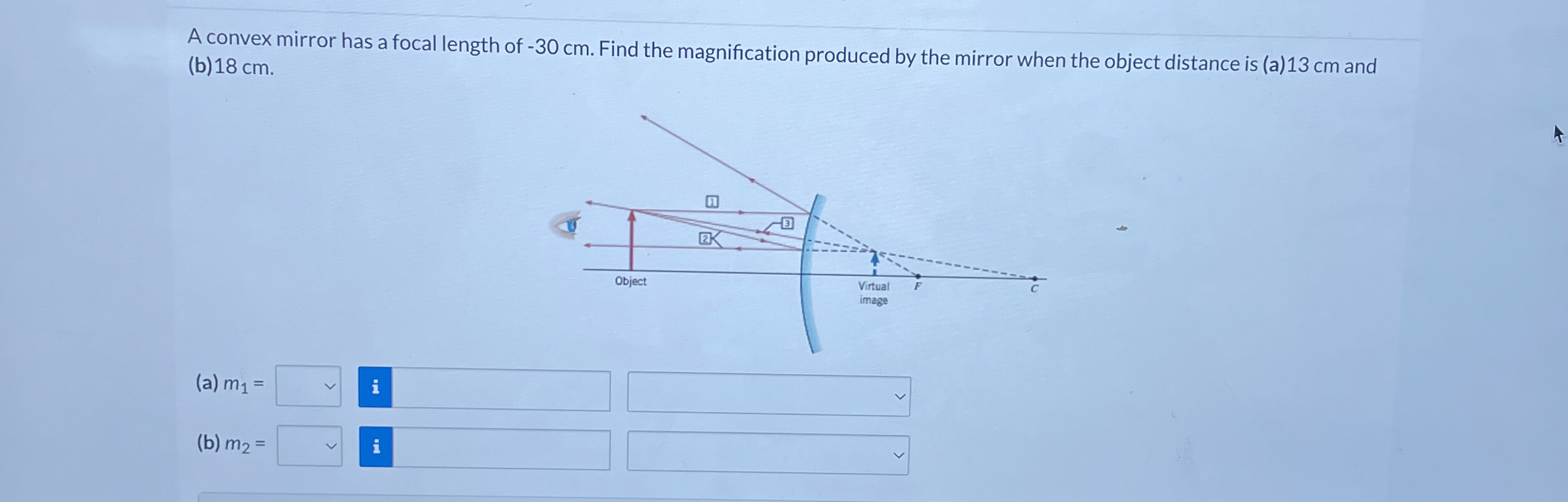 Solved A convex mirror has a focal length of -30 ﻿cm . ﻿Find | Chegg.com