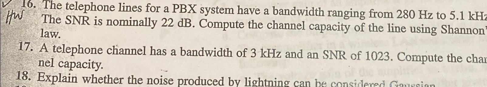Solved The telephone lines for a PBX system have a bandwidth | Chegg.com