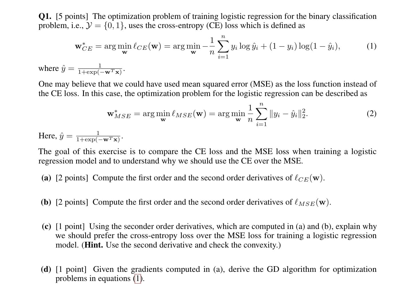Solved Q1. [5 ﻿points] ﻿The optimization problem of training | Chegg.com