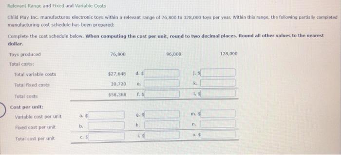 Solved Relevant Range and Fixed and Variable costs Child | Chegg.com