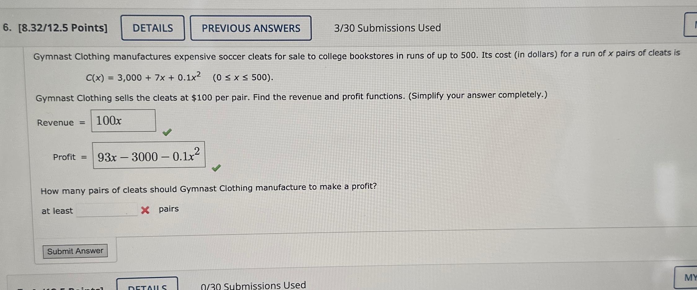 Solved Points]3/30 ﻿Submissions UsedGymnast Clothing | Chegg.com