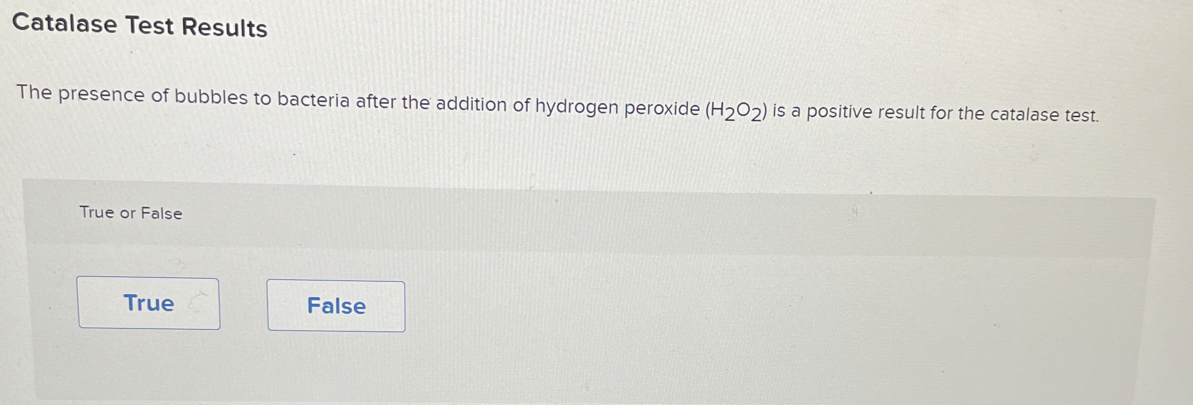 Solved Catalase Test ResultsThe presence of bubbles to | Chegg.com