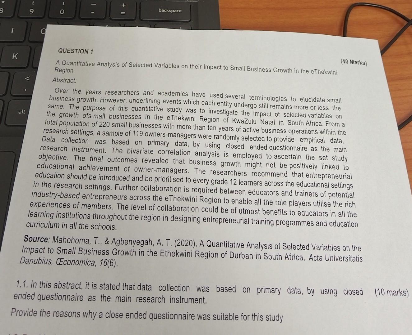 Solved QUESTION 1(40 ﻿Marks)A Quantitative Analysis of | Chegg.com