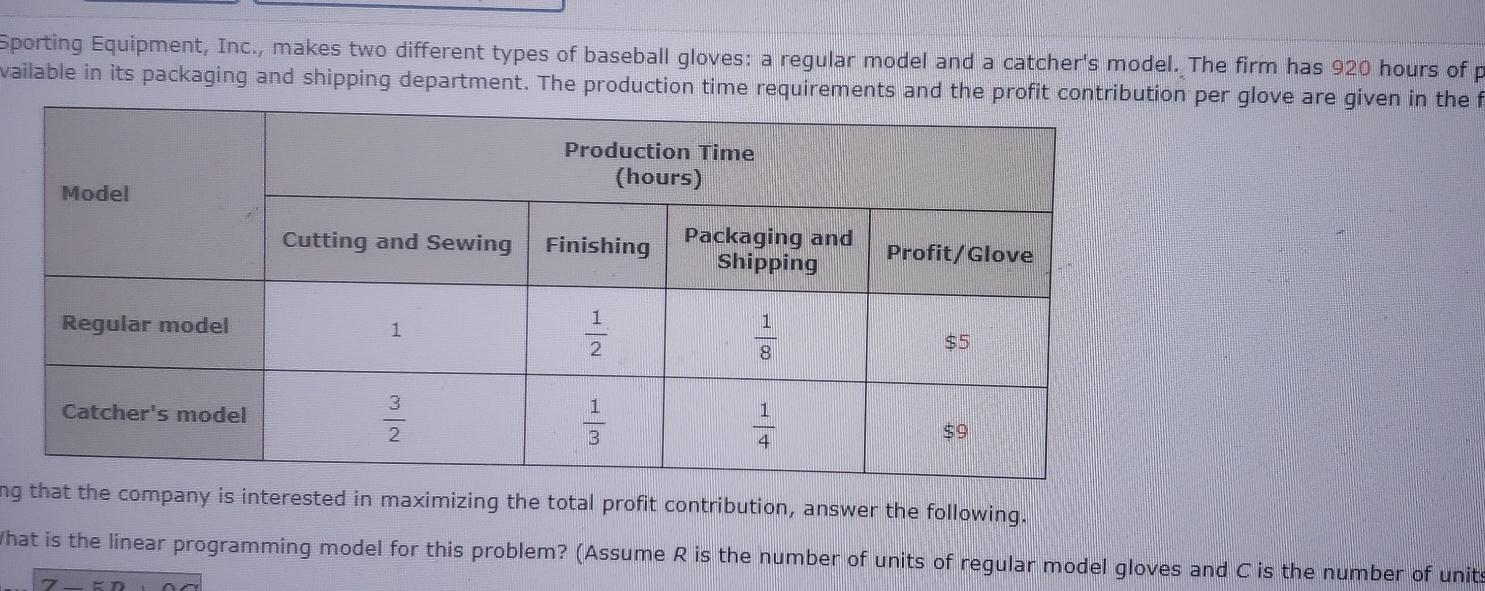 Solved Sporting Equipment, Inc., makes two different types | Chegg.com