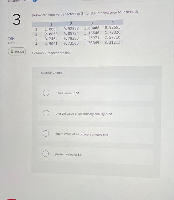 Solved Below are time value factors of $1 for 8% interest | Chegg.com