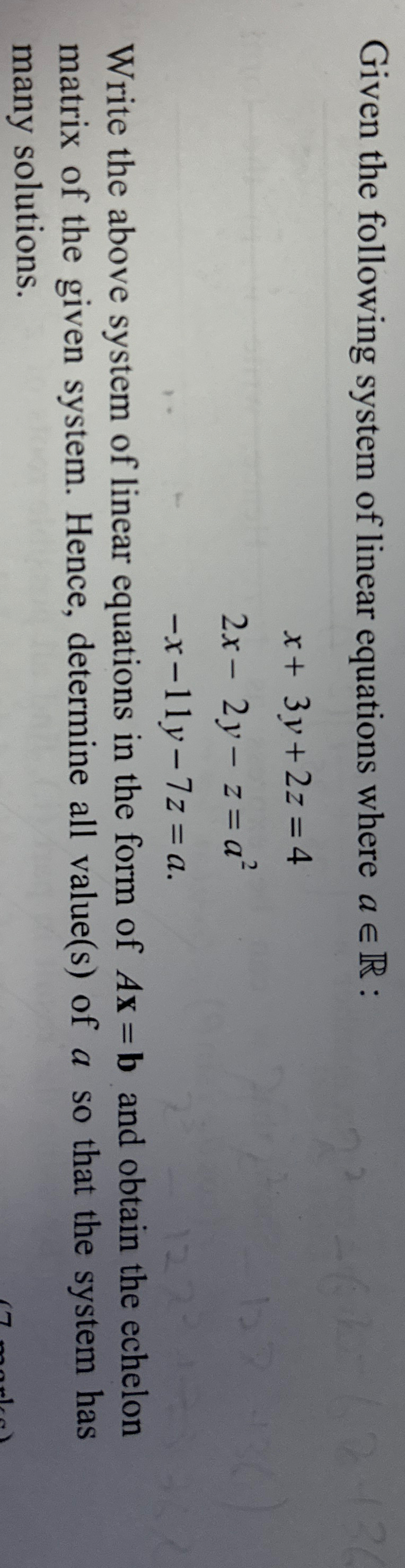 Solved Given the following system of linear equations where | Chegg.com